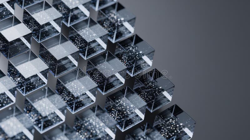 Abstract Arrangement of Translucent Cubes with Shimmering Particles ...