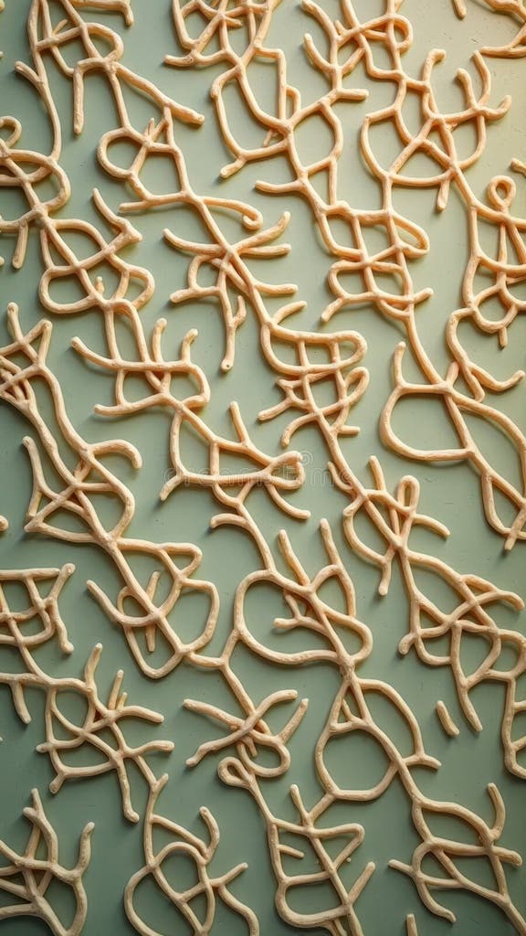 Abstract Arrangement of Twisted Pasta Strands on Teal Background Stock ...