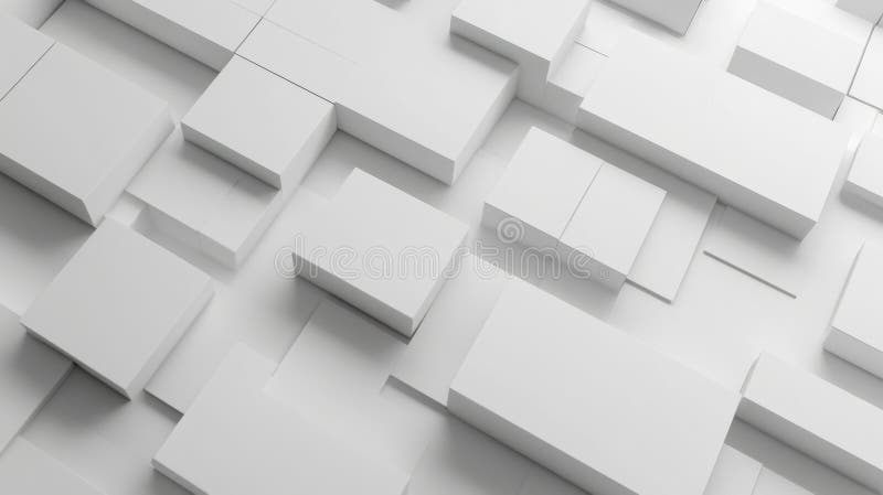 Abstract Arrangement of White Geometric Boxes on a Flat Surface in a ...