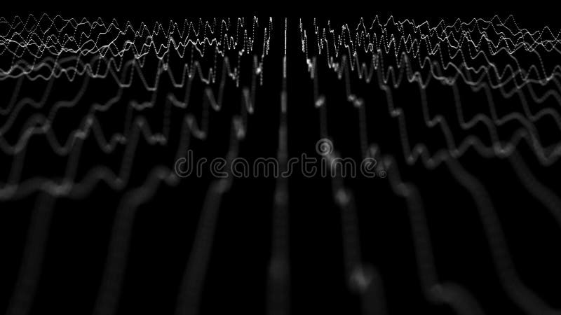 Abstract Array Lines on Surface Connected Dots in Dynamic Wave Animation. Wireframe of Lines ...