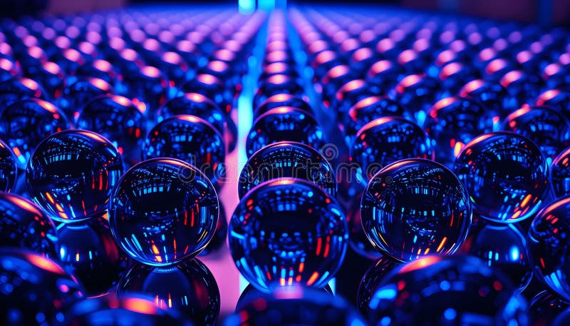 Abstract Array of Reflective Spheres in Neon Lighting Stock ...