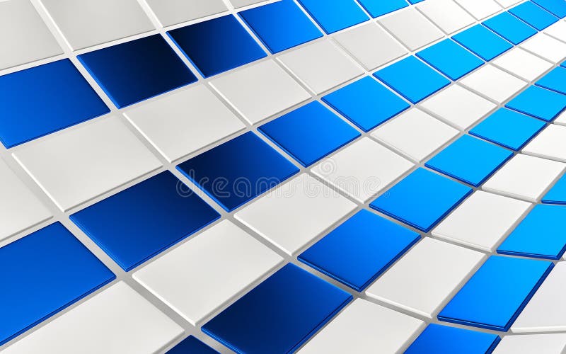 Abstract Array of Shinny Blue and White Cubes on White Background. 3d ...