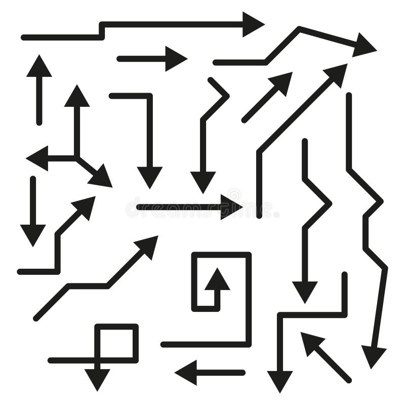 Abstract Arrow Pattern. Directional Symbols in Random Layout. Black ...