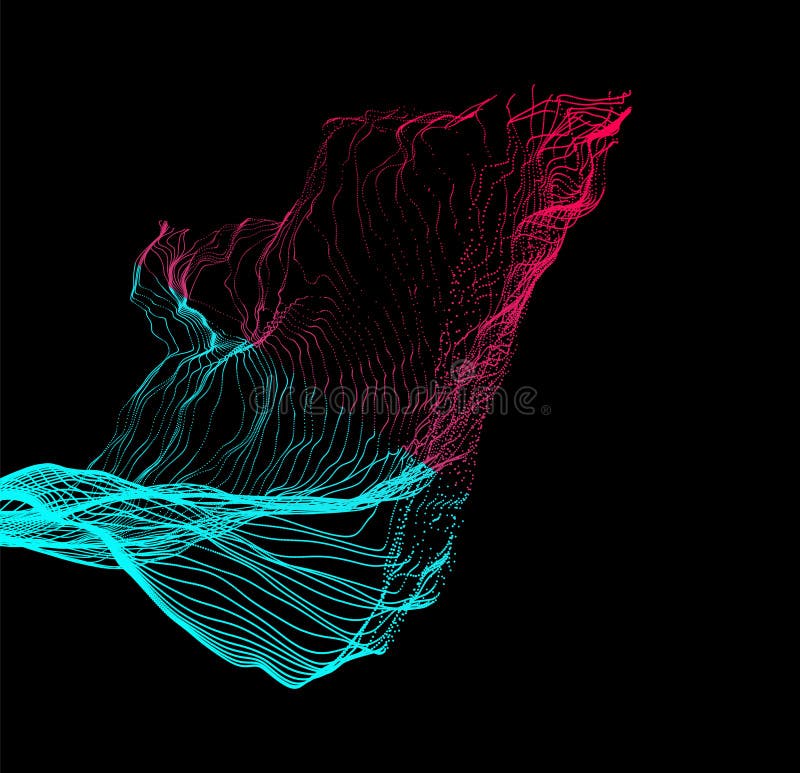 Abstract Art. Array with Dynamic Emitted Particles. Water Splash ...