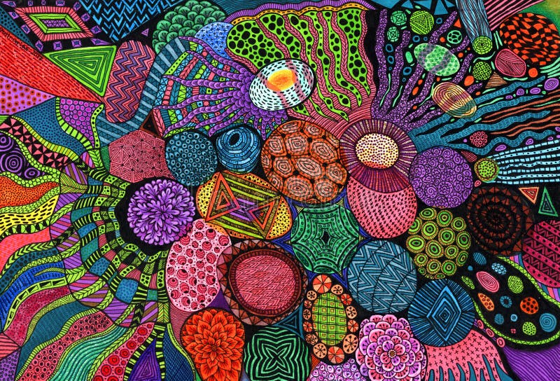 Abstract Art Background with Circles and Floral Elements Stock ...