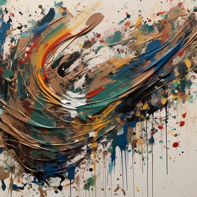 Abstract Art Background with Dynamic Wide Dabs of Multi-colored Oil ...