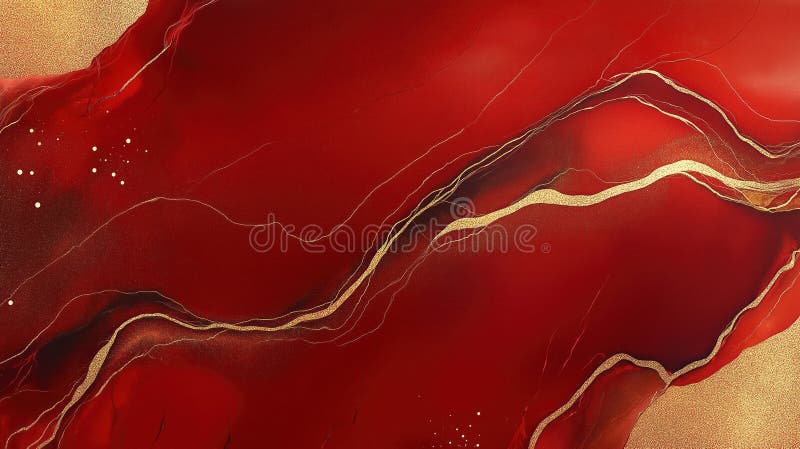 Abstract Art Background Features Flowing Red, Gold Marble Textures ...