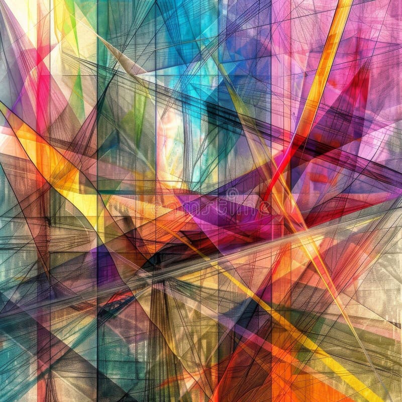 Abstract Art Background, Geometric Elements, Thin Straight Outlines ...
