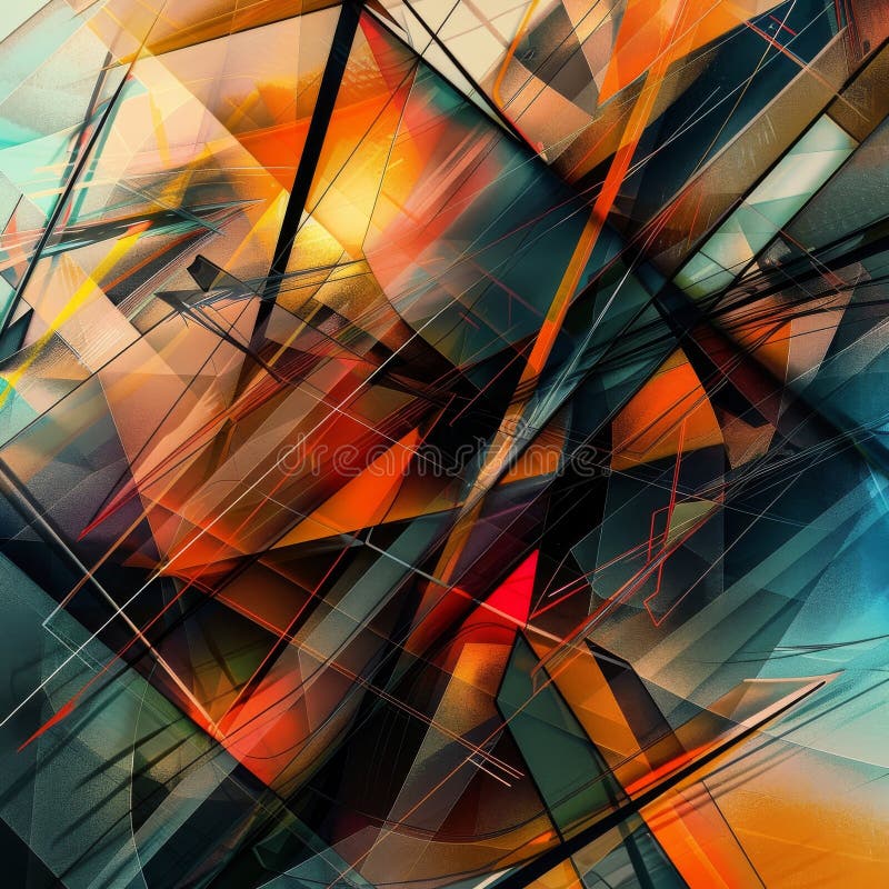 Abstract Art Background, Geometric Elements, Thin Straight Outlines ...