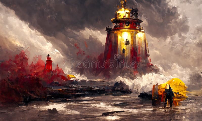 Abstract Art - a Beautiful Painting of a Lighthouse Stock Illustration ...