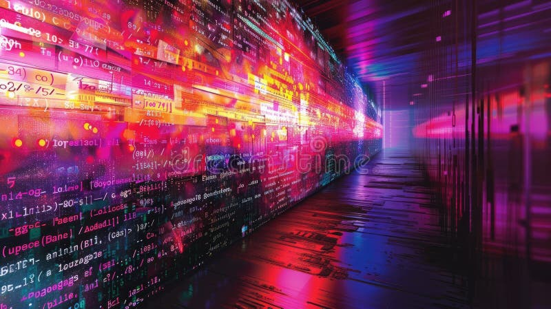 Abstract Art of Binary Code and Digital Waves in Colorful Vibrant ...