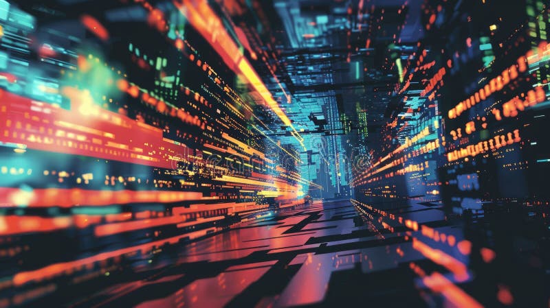 Abstract Art of Binary Code and Digital Waves in Colorful Vibrant ...