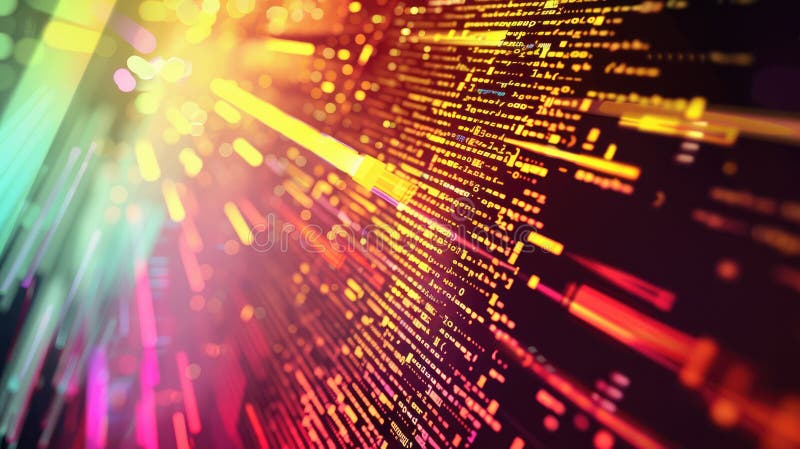 Abstract Art of Binary Code and Digital Waves in Colorful Vibrant ...