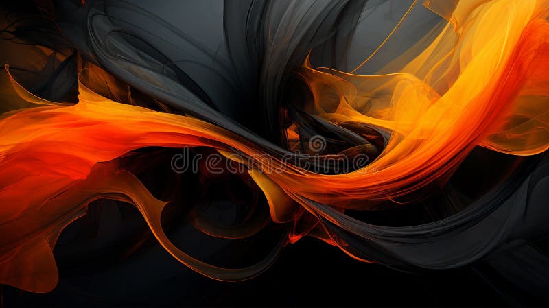 Abstract Art in Black with Bright Orange Details in Its Wavy Liquid ...