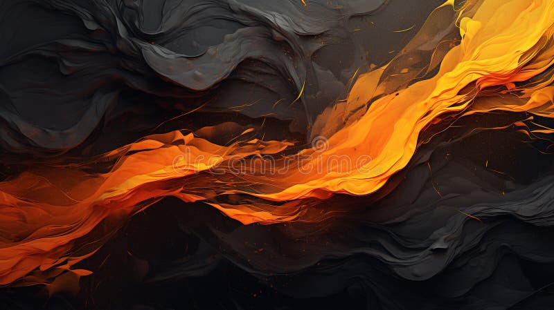 Abstract Art in Black with Bright Orange Details in Its Wavy Liquid ...
