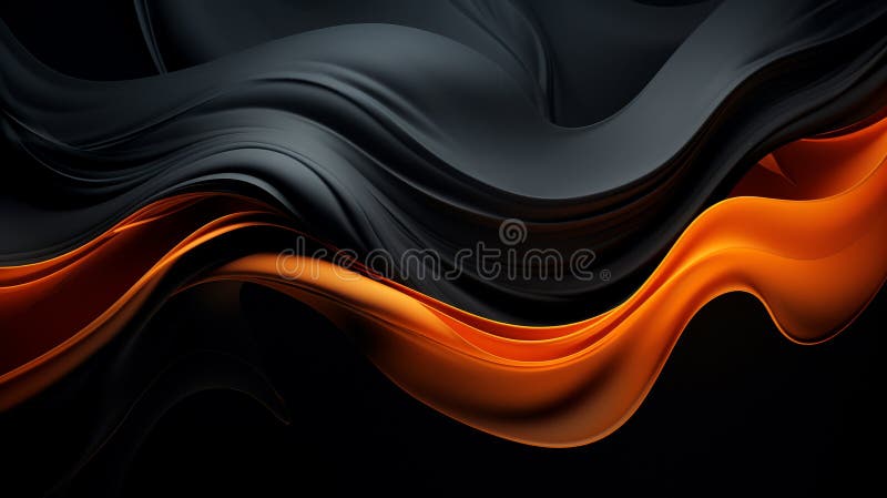 Abstract Art in Black with Bright Orange Details in Its Wavy Liquid ...