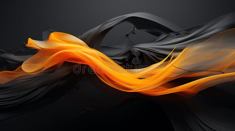Abstract Art in Black with Bright Orange Details in Its Wavy Liquid ...