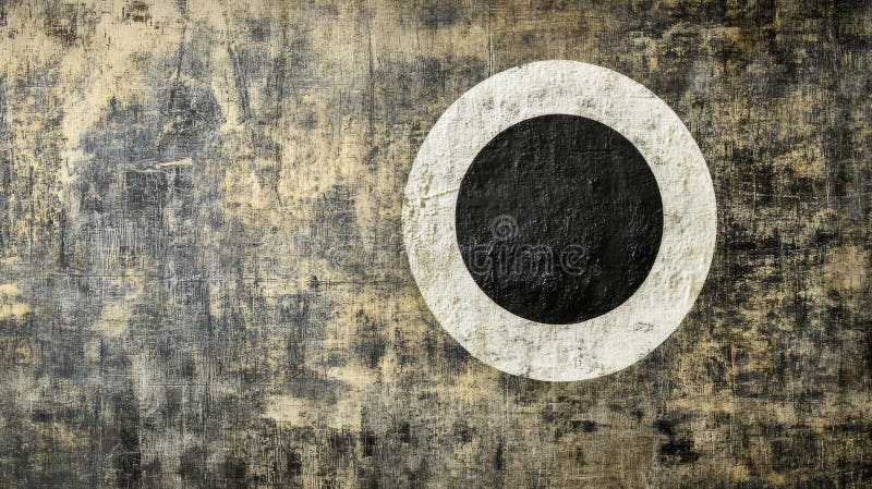 Abstract Art Black Circle on Distressed Tan Canvas Background Textured ...