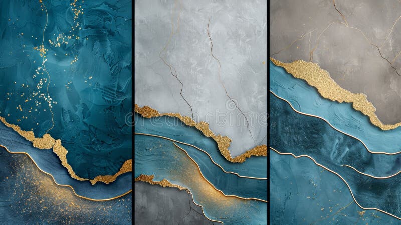 Abstract Art with Blue, Grey, and Gold Textures Creating a Unique ...
