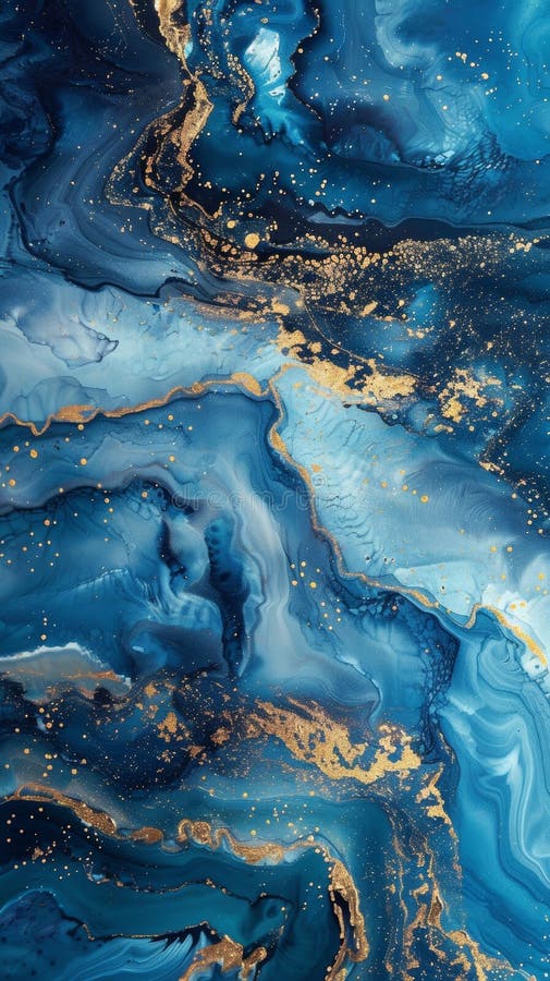 Abstract Art Blue Marbled Pattern with Golden Veins Stock Image - Image ...