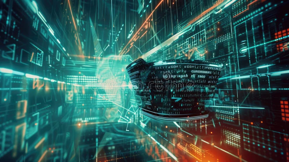 Abstract Art of Bowl Made of Blue Glowing Digital Codes. Futuristic ...