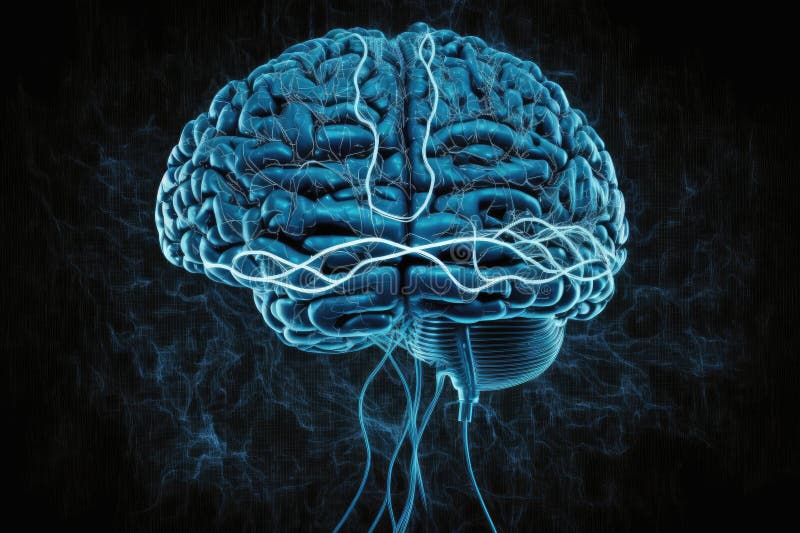 Abstract Art of Brain in Form of Human Head with Cable Connection Stock ...