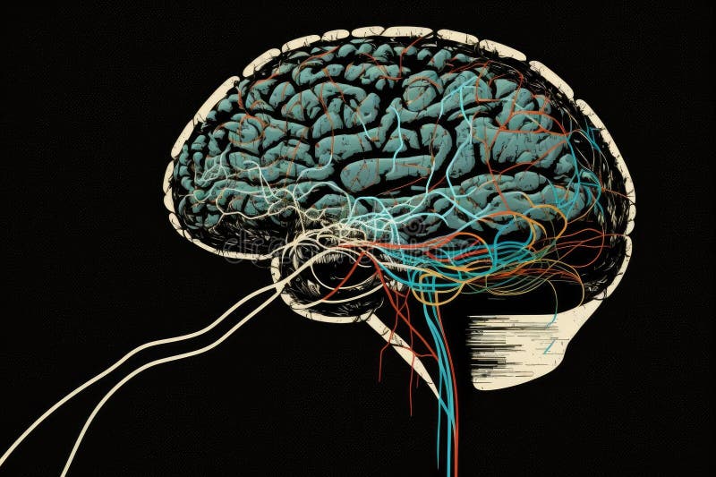 Abstract Art of Brain in Form of Human Head with Cable Connection Stock ...