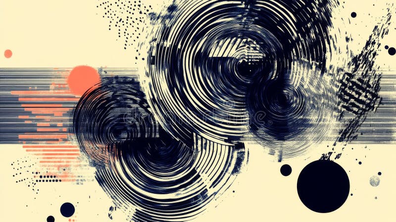 Abstract Art with Circular and Linear Patterns in Black and White Stock ...