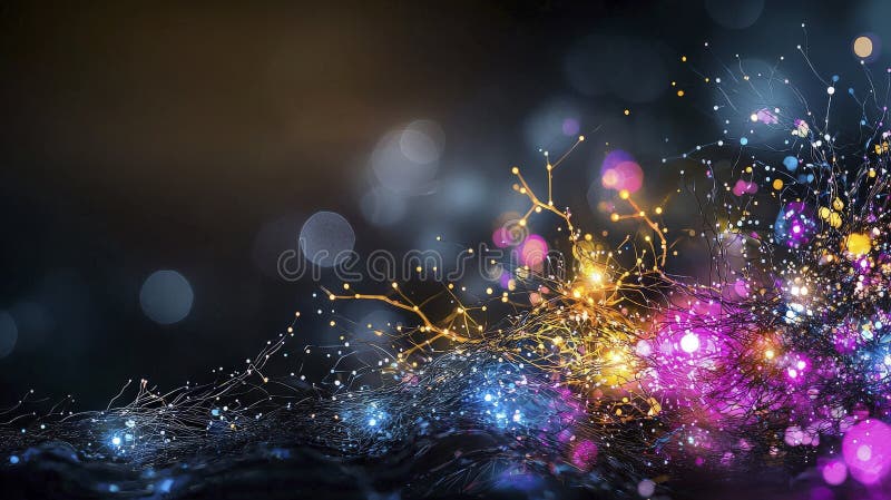 Abstract Art in Close-up Dynamic Light Points Illuminate Dark Backdrop ...