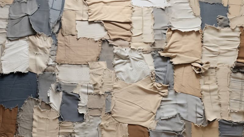 Abstract Art Collage: Beige Fabric Chaos with Denim Torn Edges Stock ...