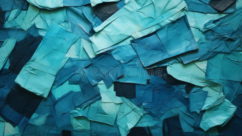 Abstract Art Collage: Blue Colored Paper Pieces in Turquoise and Indigo ...