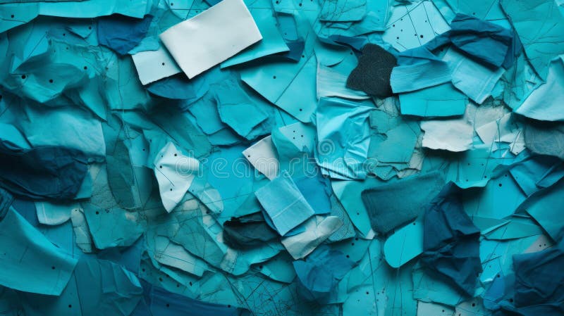 Abstract Art Collage: Blue Paper Scraps and Torn Cashmere Stock ...