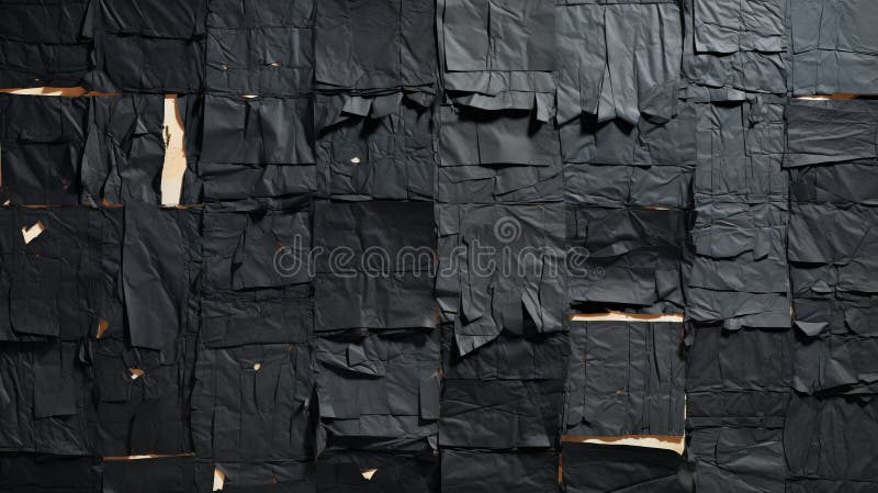 Abstract Art Collage: Grungy Patchwork of Ripped Nylon and Black Paper ...