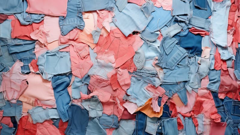 Abstract Art Collage: Ripped Denim Wall with Playful Colors Stock ...