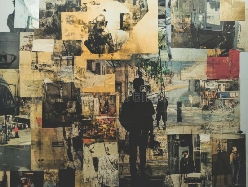 Abstract Art Collage with Silhouettes, Shadows, and Cityscapes Stock ...