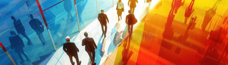 Abstract Art with Colorful Silhouettes of People Walking Stock Photo ...