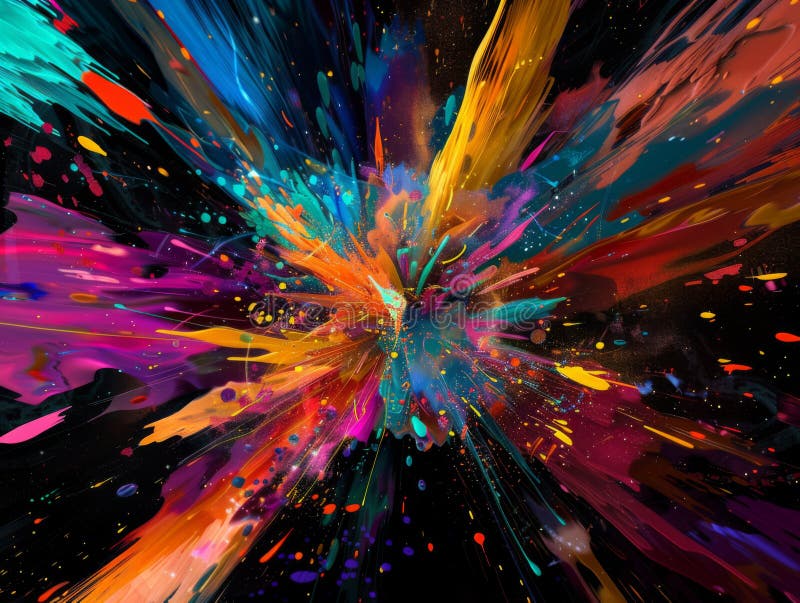 Abstract Art with Colorful Splashes and Lines Exploding Outward from a ...