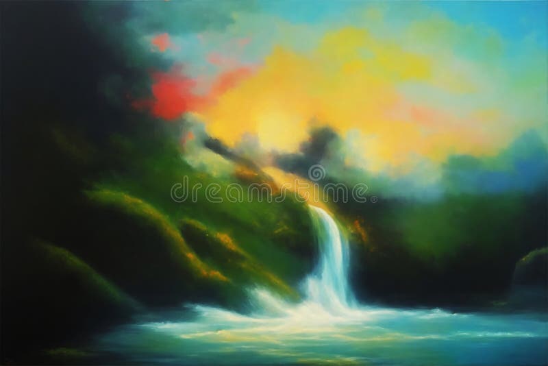 Abstract Art, Coloured Background, Waterfall, Oil on Canvas ...