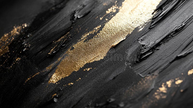 Abstract Art Composition Featuring Black and Gold Textures on Canvas ...