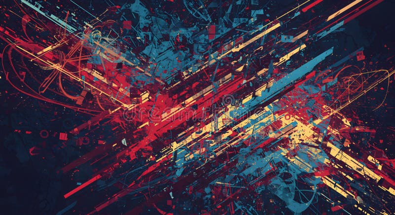 Abstract Art Composition with Lines and Color Splashes Stock ...