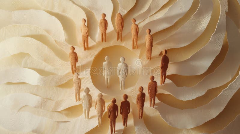Abstract Art Composition with Paper People Figures in Circular ...