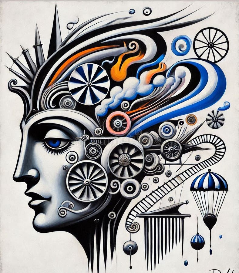 Abstract Art Composition with Surreal Thinking Meditating Man on a ...