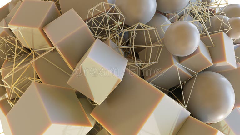 Abstract Art of Cubes, Spheres and Wireframe Objects Stock Illustration - Illustration of ball ...