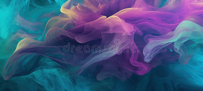 Abstract Art of Deep Cyan and Purple Dense Liquid Smoke on Backdrop ...