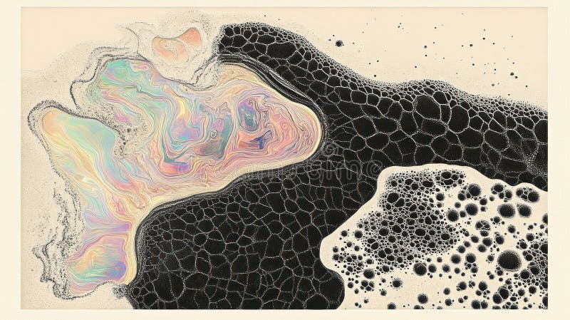 Abstract Art Depicting Colorful Fluid Patterns and Textured Black Areas ...