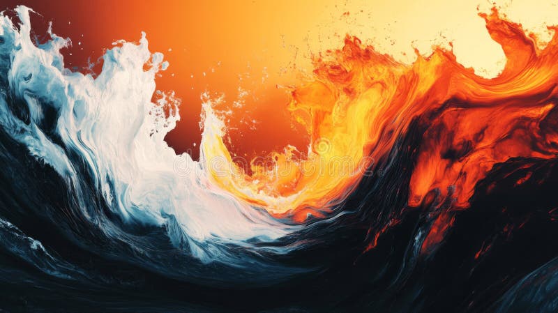 Abstract Art Depicting Fire and Water Clashing Stock Illustration ...
