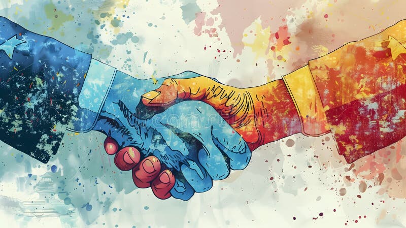 Abstract Background - Abstract Art Depicting a Handshake with Blue and ...