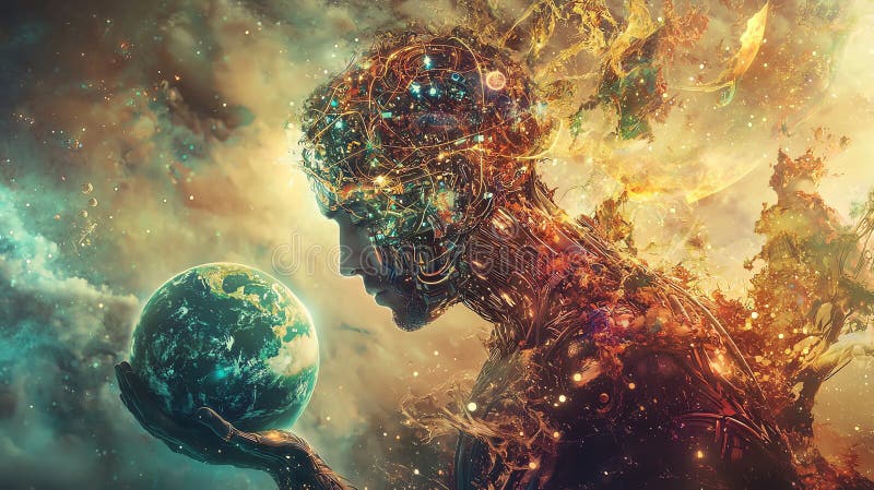 Abstract Art Depicting a Human Holding a Glowing Orb Stock Illustration ...