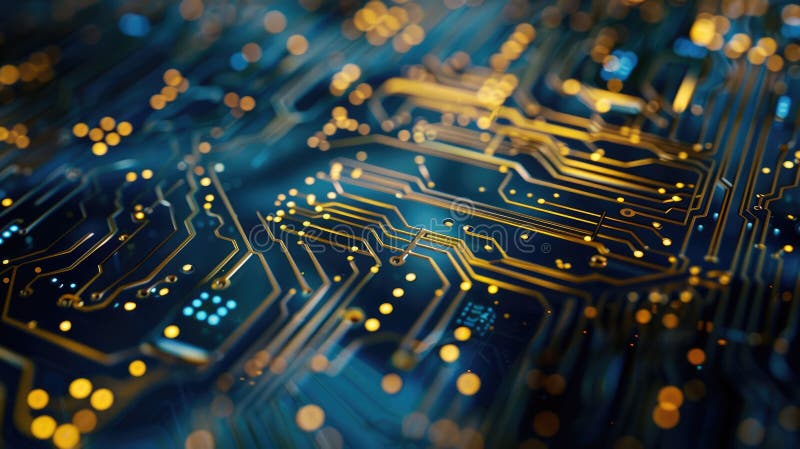 Abstract Digital Grid with Glowing Blue and Yellow Elements. Technology ...