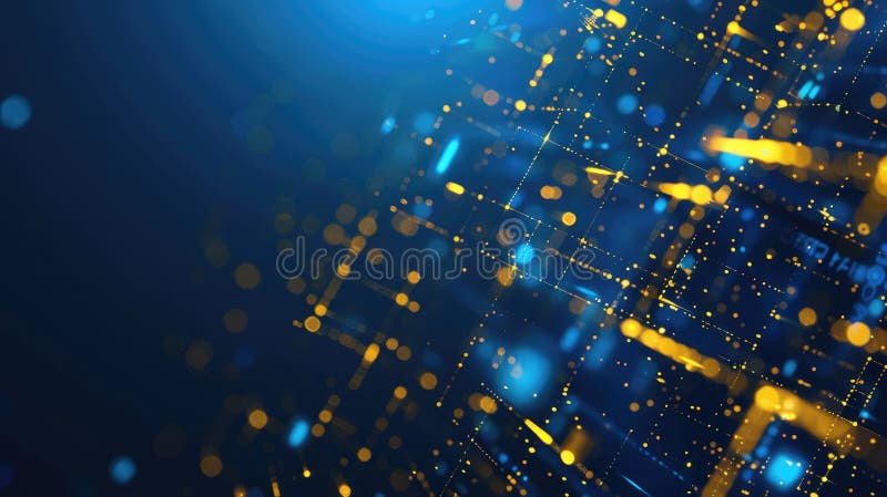 Abstract Digital Grid with Glowing Blue and Yellow Elements. Technology ...